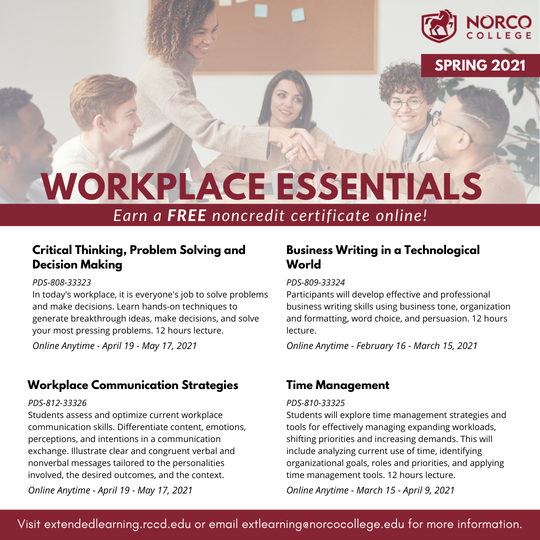 Norco College is offering Tuition Free Certificates this Spring ...